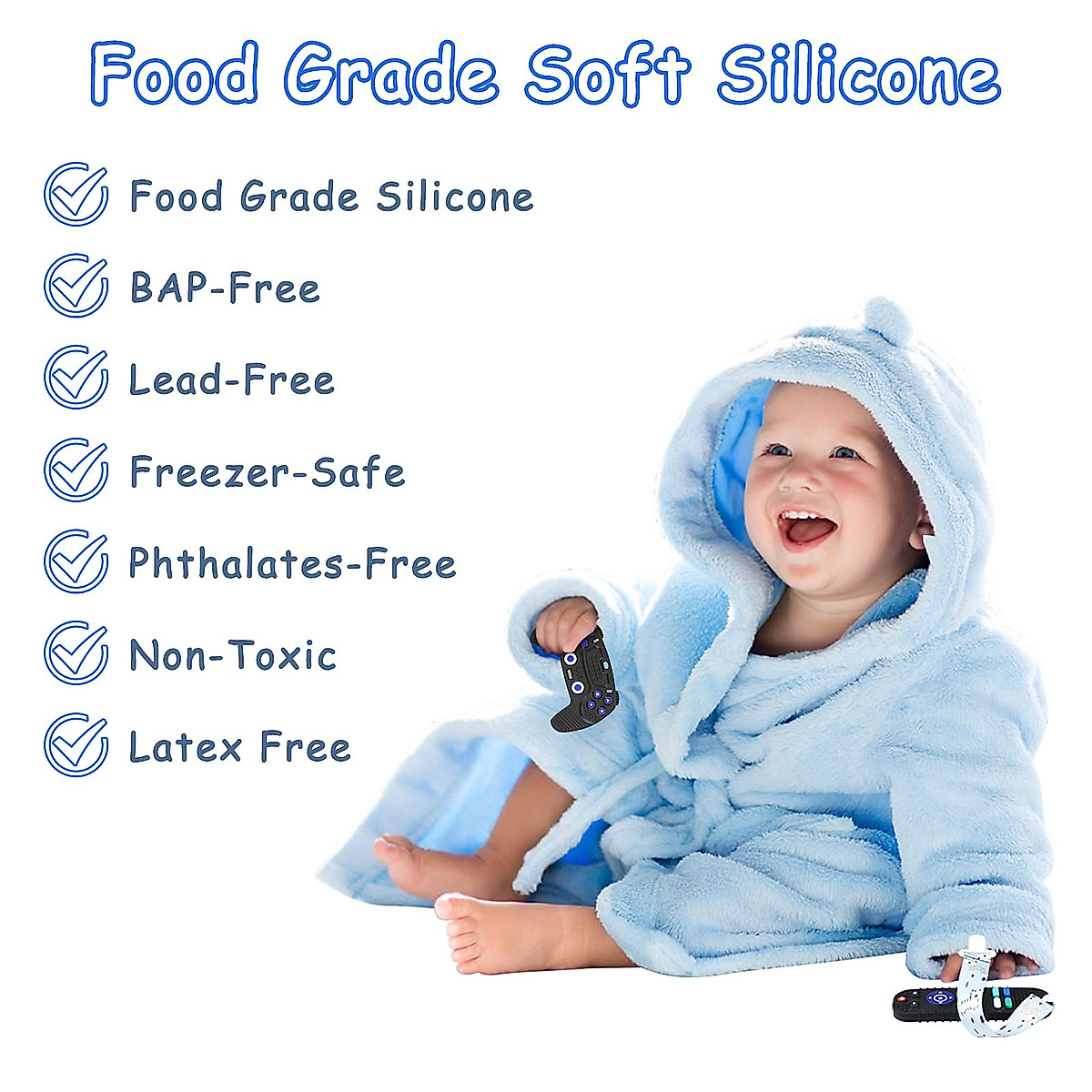 Zoyomax Silicone Baby Teether Toys, Game Controller Sensory Teether Toys Baby Teething Remote for Babies 6-18 Months, Teething Remote Control for Toddler Boy and Girl (Black)