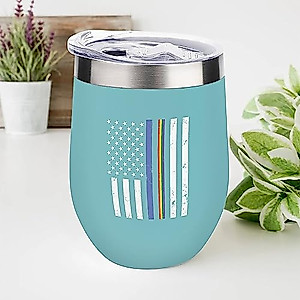 Mighun Pride Parade LGBT Wine Tumbler with Lid Rainbow Flag Pride Vacuum Coffee Tumbler Stainless Steel Coffee Cup for Cold & Hot Drinks Wine Coffee Cocktails Beer 12 Oz