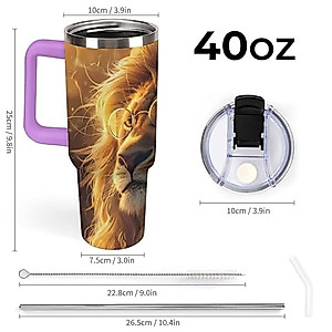 Cool Kings Lion Paninting 40 Oz Tumbler Insulated Stainless Steel Water Bottle Travel Mug Car Cup with Handle And Straw