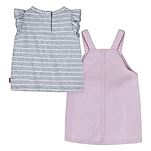 Levi's Baby Girls' Graphic T-Shirt and Skirtall 2-Piece Outfit Set, Grey/Pink, 6