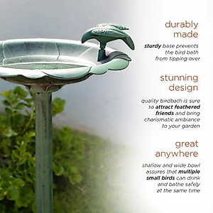 Alpine Corporation 31" Tall Outdoor Antique Flower Birdbath with Bird Decoration Yard Statue