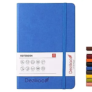 Deziliao Hardcover Notebook Journal 160 Pages, Lined Journal Notebooks for Work, 100Gsm Premium Thick Paper with Pocket, Medium 5.7"x8.4" （Blue, Ruled）