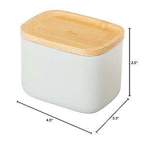 Vigar Zense Collection Light Gray Rectangular Toiletries Container Box with Lid, Holder for Cotton Balls and Hair Accessories, for Modern Luxury Bathroom and Bedroom, Fine Polyresin Stone and Bamboo