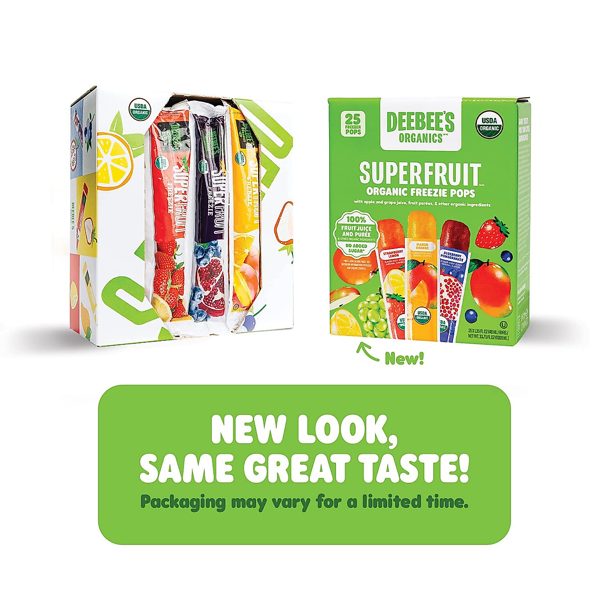 DeeBee's Organics Classic SuperFruit Freezie Pops, No Added Sugars, No Artificial Flavors or Colors Freezer Pops (Pack of 25)