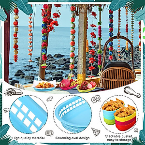 60 Pieces Fast Food Basket Oval Colorful Plastic Storage Basket Bins Reusable Chip Basket Fry Hot Dog Burger Tray for Restaurant Picnic Party Sandwiches, Bread, Deli Serving, 10.5 x 7 Inch