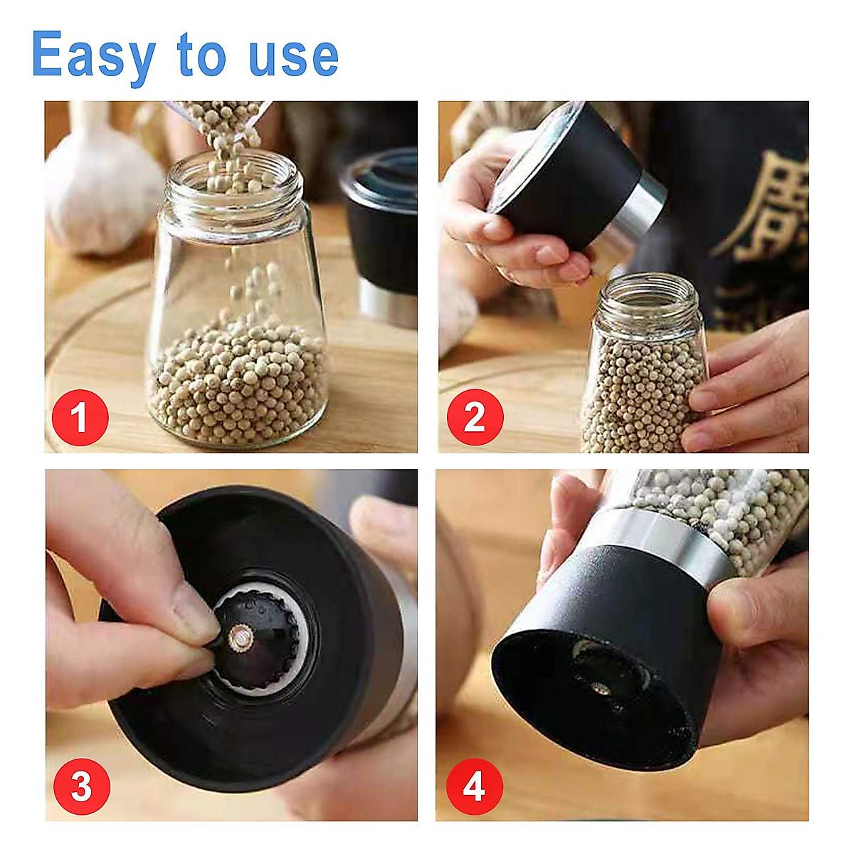 TINGFENG Epare Salt or Pepper Grinder, Best Spice Mill One Handed Pepper Grinder, Mini Unicorn Pepper Grinder( 1P) (Black)