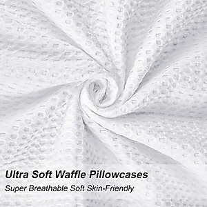 PHF Cotton Waffle Weave Pillowcases King Size Set of 2, No Insert, 20" x 36" Ultra Soft Cotton Blend Pillow Shams, Comfy Breathable and Skin-Friendly Pillow Cases Covers, White
