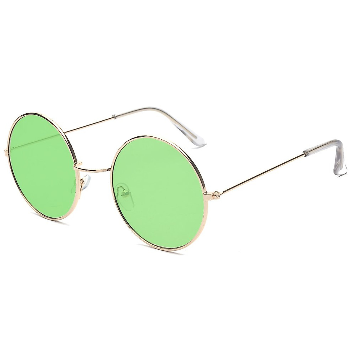 ALWAYSUV Round Small Flat Sunglasses Circle Metal Vintage 70's Hippie Glasses (Green)