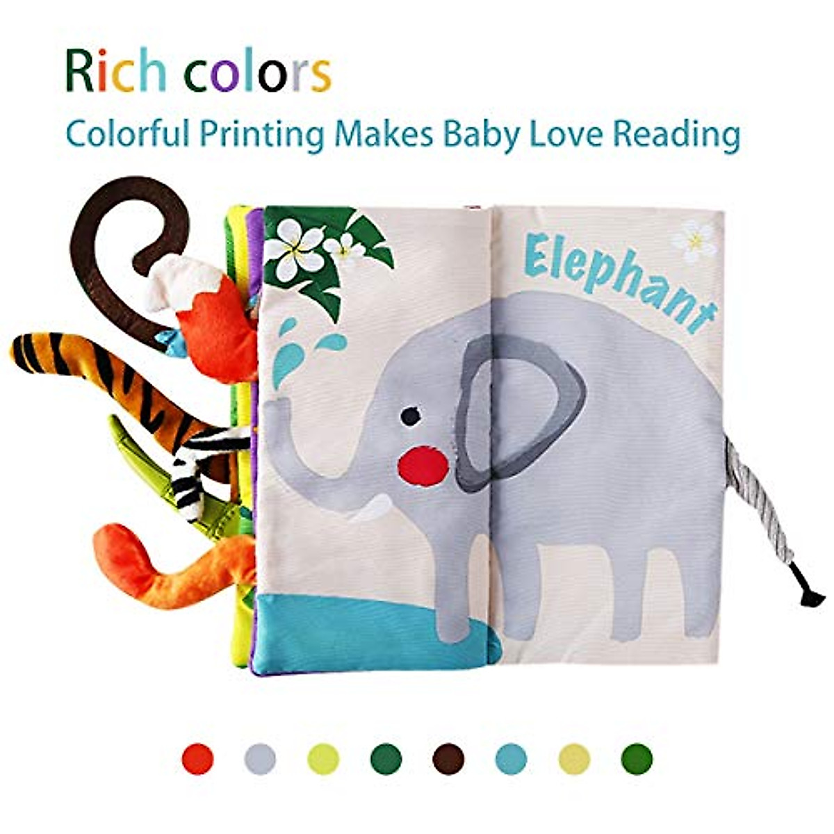 beiens Baby Books Toys, Touch and Feel Crinkle Cloth Books for Babies, Infants & Toddler, Early Development Interactive Car & Stroller Soft Toys Gifts for Boys & Girls (Jungle Tails-1 Book)