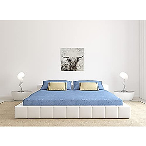 Yihui Arts Highland Cow Canvas Wall Art Hand Painted Lovely Wild Animal Oil Paintings Grey and White Rustic Pictures Yak Artwork for Farmhouse Living Room Bedroom Bathroom Decoration