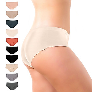 Pretty Sweet Intimates Women’s Laser Cut Cheeky Bikini Underwear, Pack of 10, Seamless and No Show with Scalloped Back