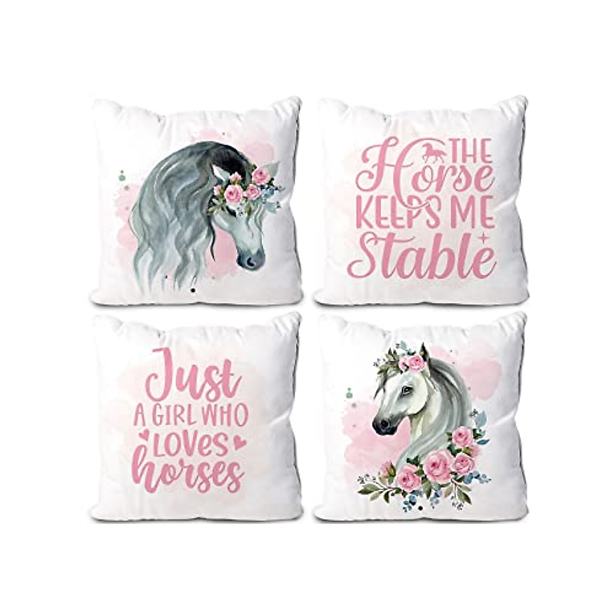 InnoBeta Horse Gifts for Girls 4 Pack Pillow Covers, Printed Decorative Pillow Case for 18"x18" Pillow