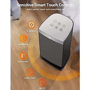 Sunnote Space Heater, 1500W Fast Heating Ceramic Electric Space Heater for Indoor Use with Thermostat, 5 Modes, 24Hrs Timer, LED Display, Oscillating Portable Heaters Ideal for Bedroom & Garage Use