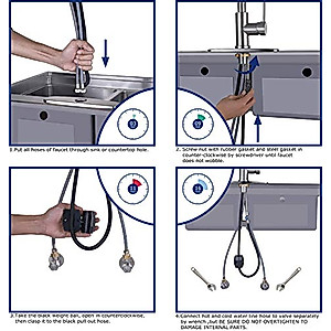 RKF Commercial Kitchen Faucet with Pull Down Spray Head,Single Lever Handle Pull Down Sprayer Kitchen Faucet with Deck Plate and Soap Dispenser,Brushed Nickel,PD05T-32/BN