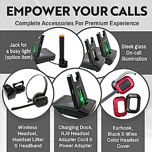 Wireless Headset for Desk Phone with Remote Hook ON and Off Handset Lifter, 300 Feet Mobility 8 Hours Talking (Explorer)