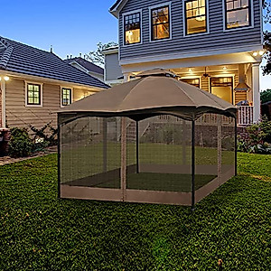 Gazebo Universal Replacement Mosquito Netting - Gafrem Outdoor 10'x12' Gazebo 4-Panel Screen Walls with Zipper (Khaki)