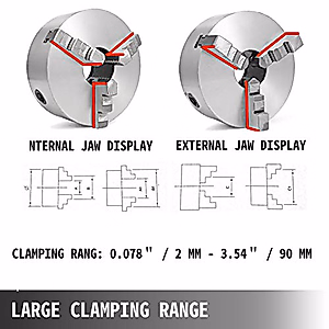 VEVOR K11-100 Lathe Chuck 4",Metal Lathe Chuck Self-centering 3 Jaw,Lathe Chuck With Two Sets Of Jaws, for Grinding Machines Milling Machines