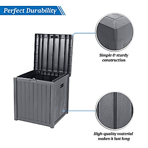 VINGLI 51 Gallon Outdoor Deck Box, Plastic Deck Box Design with Convenient Handles, Lockable Storage Box for Patio, Garden, Backyard and Balcony (Grey)