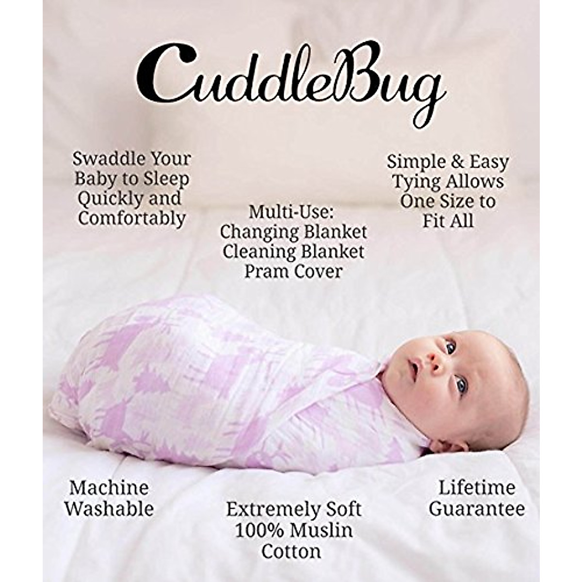 CuddleBug Muslin Baby Swaddle Blankets for Boys and Girls Size Large 4 x 4 Feet – Muslin Cotton 4 Pack (Colorful Critters)