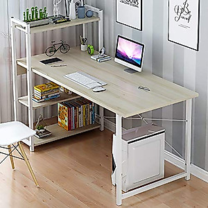Computer Desk with Shelves,Modern Writing Desk with Storage Bookshelf Reversible Study Office Table,Study Desk Writing Table for Home Office