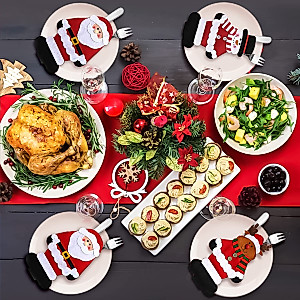 Christmas Silverware Holders Pockets Knifes Forks Bag Snowman Santa Claus Elk Christmas Party Decoration for Children 6pcs
