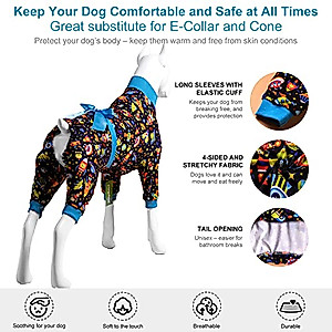 LovinPet Pajamas Dog Clothes - Large Dog Pajamas, Post Surgery Recovery Shirt, Stretchy Fabric, Aim for The Moon Flannel Navy Print, Dog PJ's, Anti Licking, Easy Wear Dog Jammies,Black Blue M