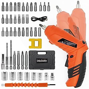 MQ Electric Screwdriver, 3.6V Cordless Screwdriver Kit with Rechargeable Battery, Dual Position Handle & LED Front Light, 49PCS Portable Skil Screwdriver for Home Office DIY Tools, Orange