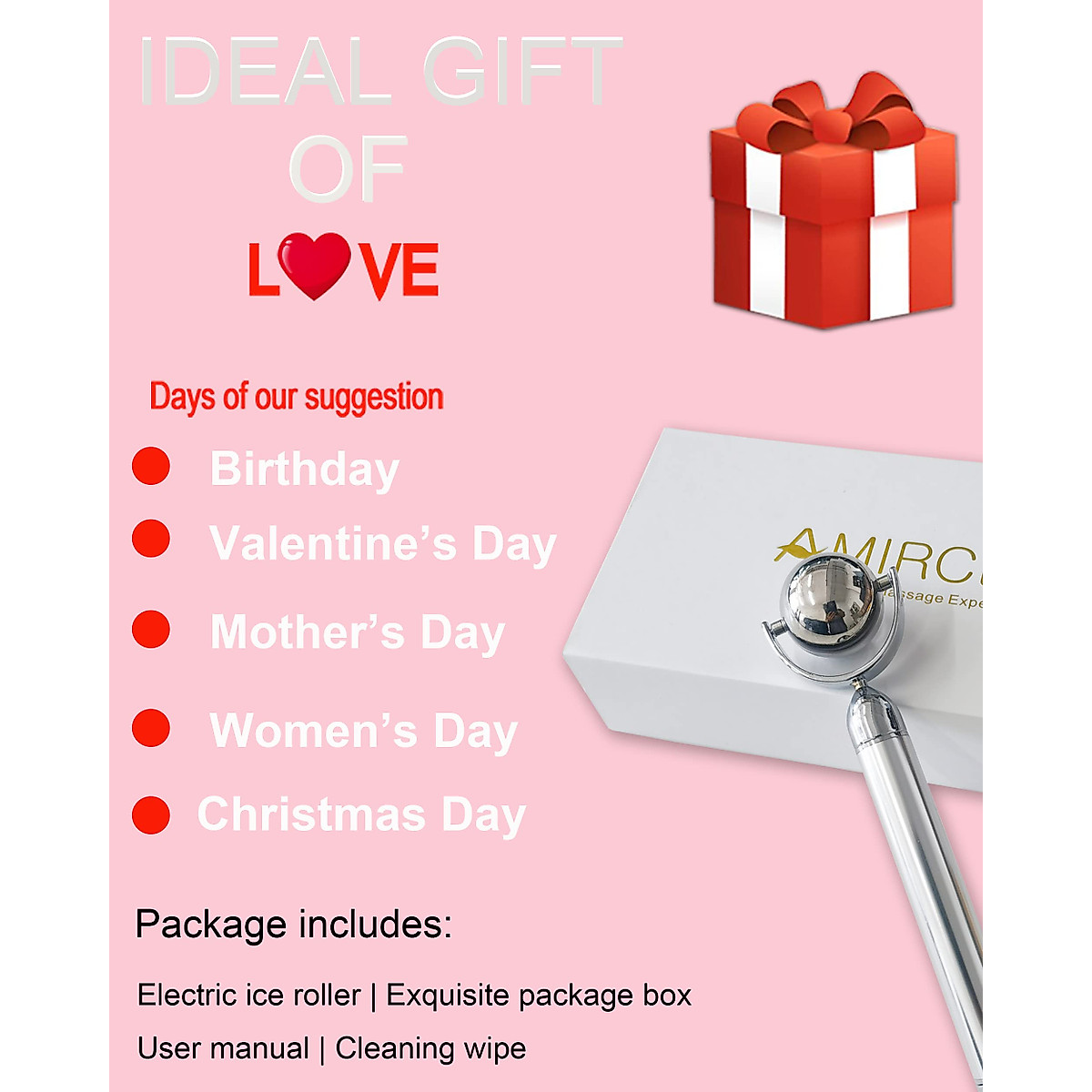 Amirce Electric Ice Roller for Face and Eye, Facial Ice Roller Beauty Tools, Electric Massage Ice Roller for Puffiness, Ice Face Eye Massage Roller, Skin Care Tools