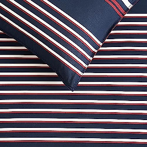 Nautica Duvet Cover Set Cotton Reversible Bedding with Matching Shams, Medium Weight for All Seasons, Queen, Mineola Red/White/Navy