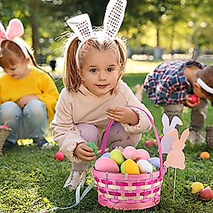 Fovths 6 Pieces Easter Woven Bamboo Basket Round Basket with Handle Easter Eggs Wiker Basket for Party Supplies, Picnic, Home Decor