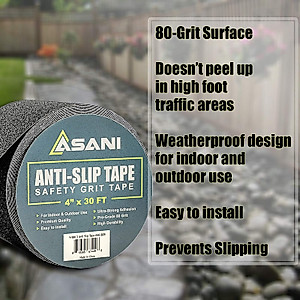 Anti-Slip Grip Tape Roll (4 Inch x 30 Foot) | Anti-Skid Tape with High Traction 80 Grit | Weatherproof Tread for Indoors & Outdoors | Non-Slip Safety Grippy Pad for Stairs, Steps, Deck, Ladder & More