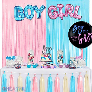 Pink and Blue Party Photo Backdrop - GREATRIL Foil Fringe Tinsel Streamers for Boy or Girl/Pastel/Easter/Birthdays Party Decoration - 3.2ft X 8.2ft - 2 Packs