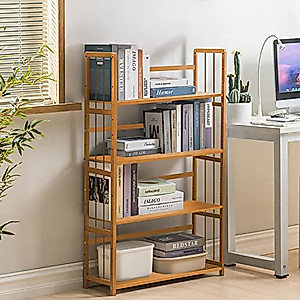IOTXY Adjustable Bamboo Open Bookshelf - Medium 3-Tier Free Standing Storage Rack, Multifunctional Display Stand for Bookcase, Home and Office, Light Brown