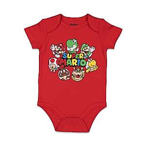 Super Mario Nintendo Mario Yoshi Donkey Kong Browser Lugi Toad Newborn Baby Boys 5 Pack Short Sleeve Bodysuits MulticoloRed 6-9 Months