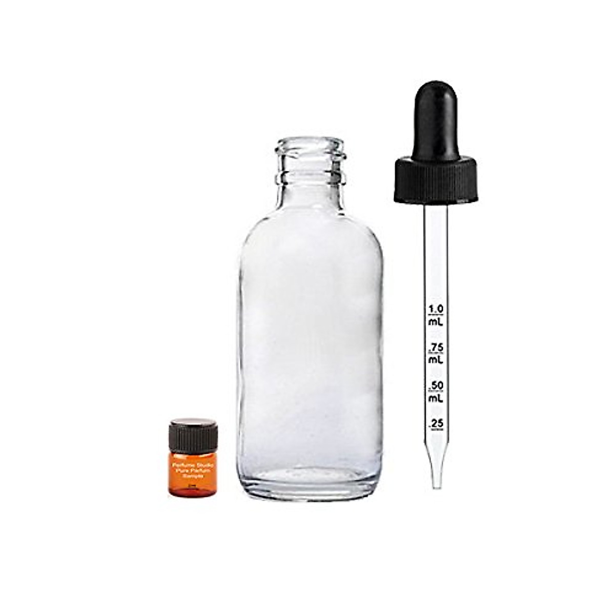 Perfume Studio 2oz Calibrated Glass Dropper Bottles for Essential Oils - Pack of 6, 60ml Clear Glass Calibrated Dropper Bottles Plus Free Perfume Sample Vial (2 Oz, Clear Glass)