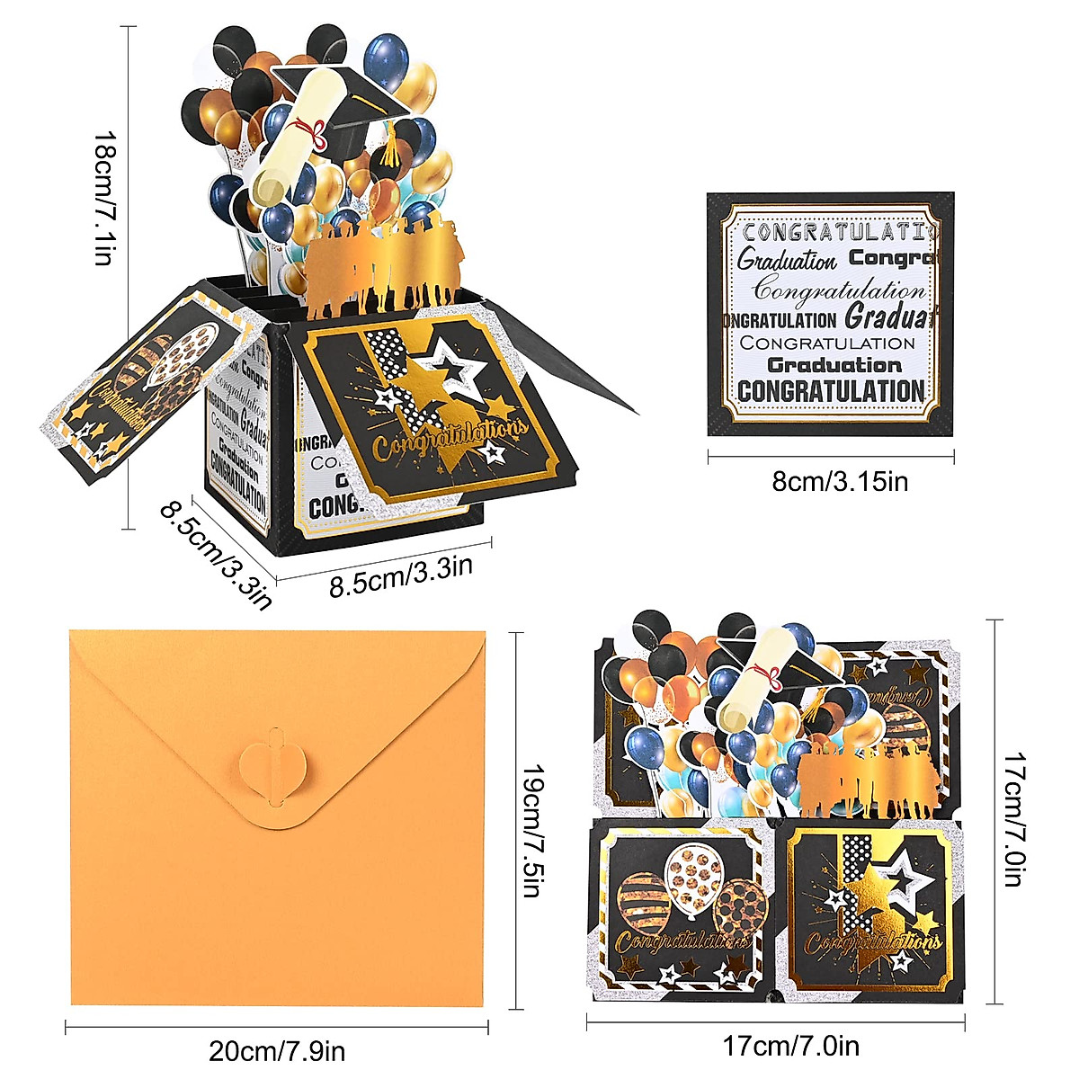 Giiffu Graduation Card, Graduation Pop Up Card, High School Graduation Cards, 3D Popup Greeting Graduation Gift Card for Boy Girl Brother Daughter, with Envelope and Note Card (Balloon