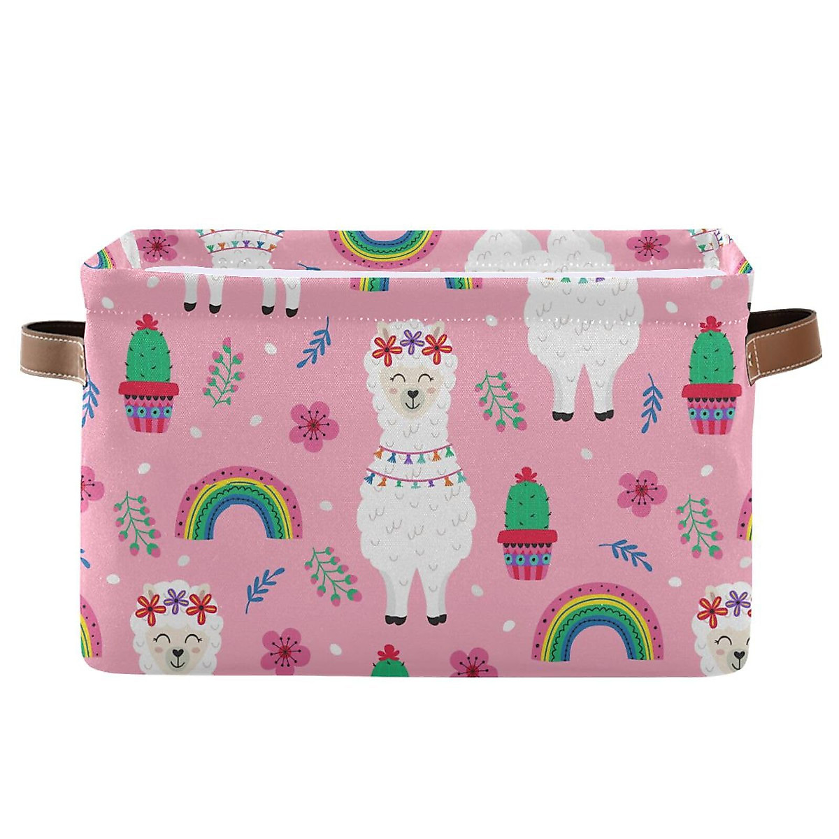 Pink Llama Rainbow Storage Basket Bins Foldable Laundry Hamper Toy Storage Bins Box Organizer for Playroom Living Bed Room Office Clothes Nursery,1 pcs