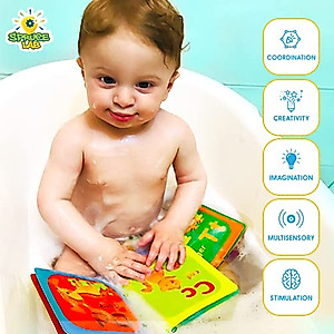Spruce Lab ABC Friends Magic Color Bath Books - 4 Bath Book Set - Educational Baby Bath Toys - Magic Appearing Animals in Water - Teething Toys for Babies - Boy/Girl Baby Bathtub Books Baby Shower Toy