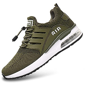 BOGOVER Men's Walking Shoes Non Slip Running Tennis Shoes Breathable Lightweight Air Cushion Sneakers for Tennis Gym Jogging (Green, Numeric_10.5)