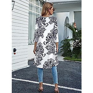 Naggoo Womens 3/4 Sleeve V Neck Button Casual Loose Flowy Swing Tunic Tops Basic Tee Shirts for Leggings L White