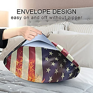 American Flag Football Fire Satin Pillowcase Silk Pillow Case for Hair and Skin Pillow Covers with Envelope Closure,Standard Size 20x26 Inch