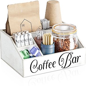 Espress Impress Wooden White Coffee Station Organizer for Countertop | Farmhouse Style Storage Kit for a Perfectly Organized Coffee Bar | Accessories Organizer for Cups, Coffee Pods, Sugar, etc