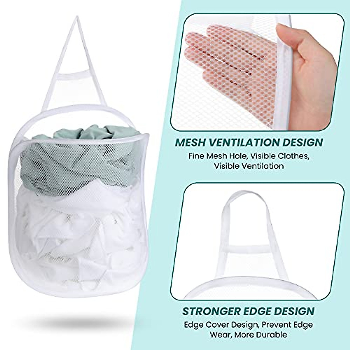 3 Pieces Hanging Laundry Hamper Laundry Bag to Hang Foldable Mesh Hamper Dirty Cloth Basket with Carry Handle Door Net Hampers for Store Cloth, Toy, Camping, Hotel Use