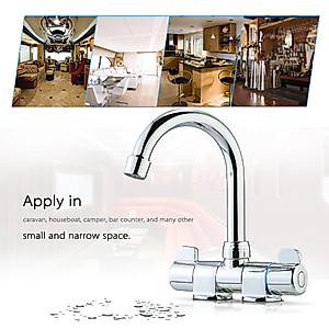 Kitchen Faucet,Wall/Deck Mounted RV Faucet Rotating,Stainless Steel Two Handle Deck/Wall Mounted RV Kitchen Faucet Hot and Cold Water Mixer Tap for Motorhome Travel Trailer
