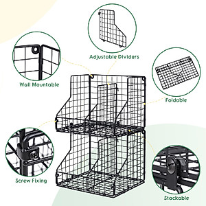 Stackable Can Organizer for Pantry with 2 Adjustable Dividers, Soda Can Organizer, Can Storage Dispenser Holds up to 28 Cans, 2 tier Metal Wire Baskets Can Holder for Kitchen Cabinet Pantry, Black