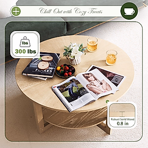 YESHOMY 35.5" Modern Round Coffee Table with Storage Shelf, 2-Tier Wood Coffee Table, Small Space Solution for Living Room Furniture, Easy to Assemble, Espresso