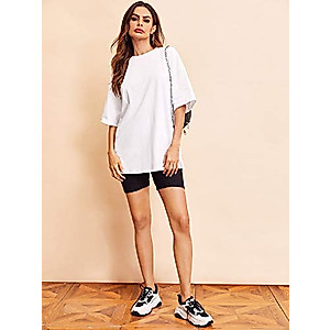 Verdusa Women's Casual Basic Round Neck Half Sleeve Oversized Tunic Tee Shirt White L