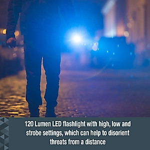 SABRE Stun Gun with LED Flashlight, Powerful Pain Inducing 1.820 µC Charge, 120 Lumens, Rechargeable Battery, Safety Switch, Includes Wrist Strap and Belt Holder