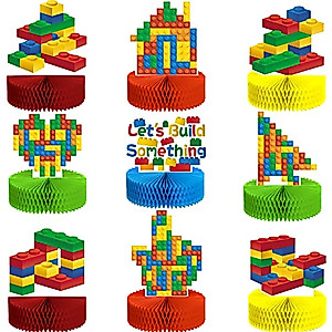 9 Pieces Building Block Birthday Party Supplies Building Block Honeycomb Centerpieces Boy Girl Birthday Party Decorations Brick Themed Table Centerpiece Classic Cake Topper Table Decor