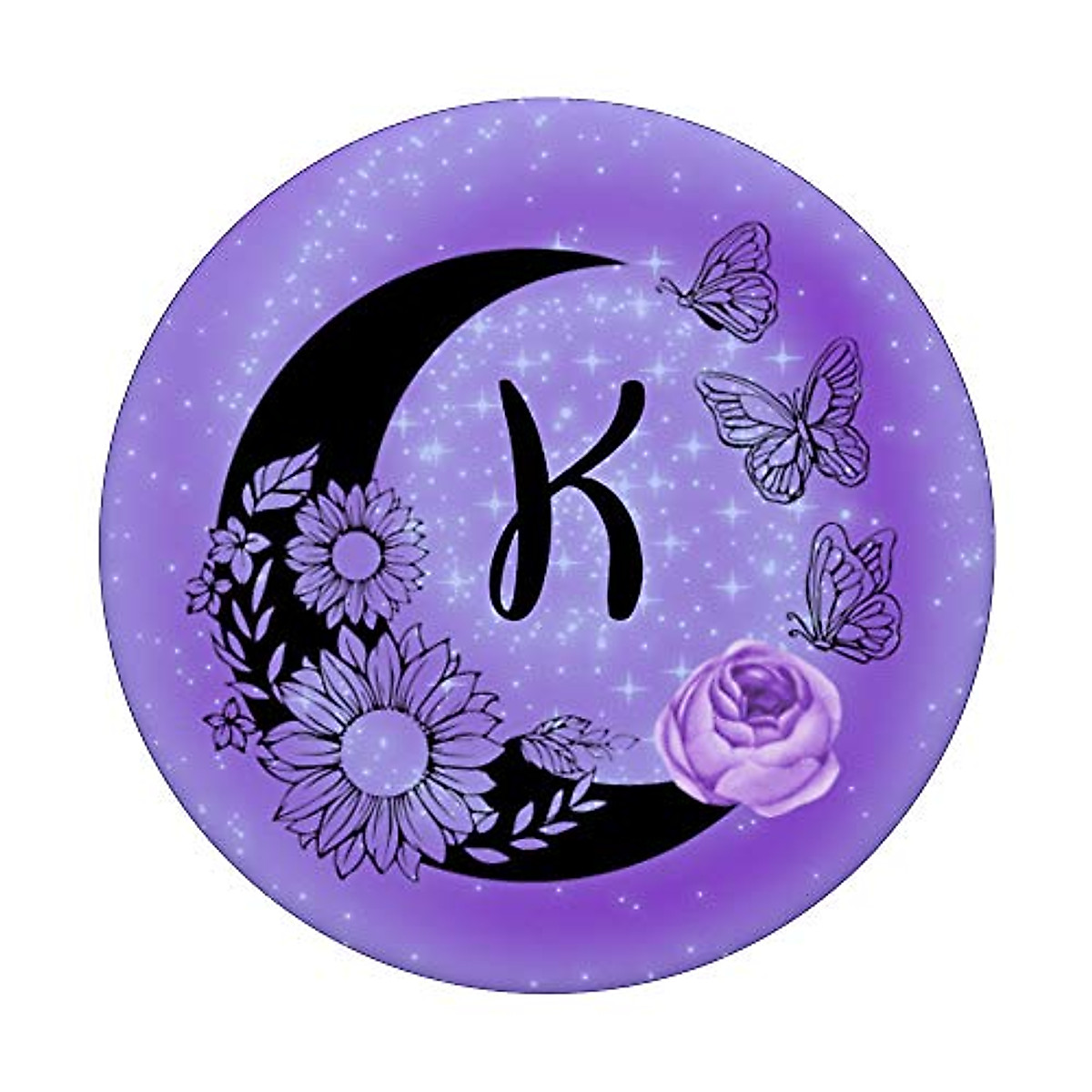 Rose Purple Butterfly Crescent Moon Stars Sunflower Letter K PopSockets PopGrip: Swappable Grip for Phones & Tablets